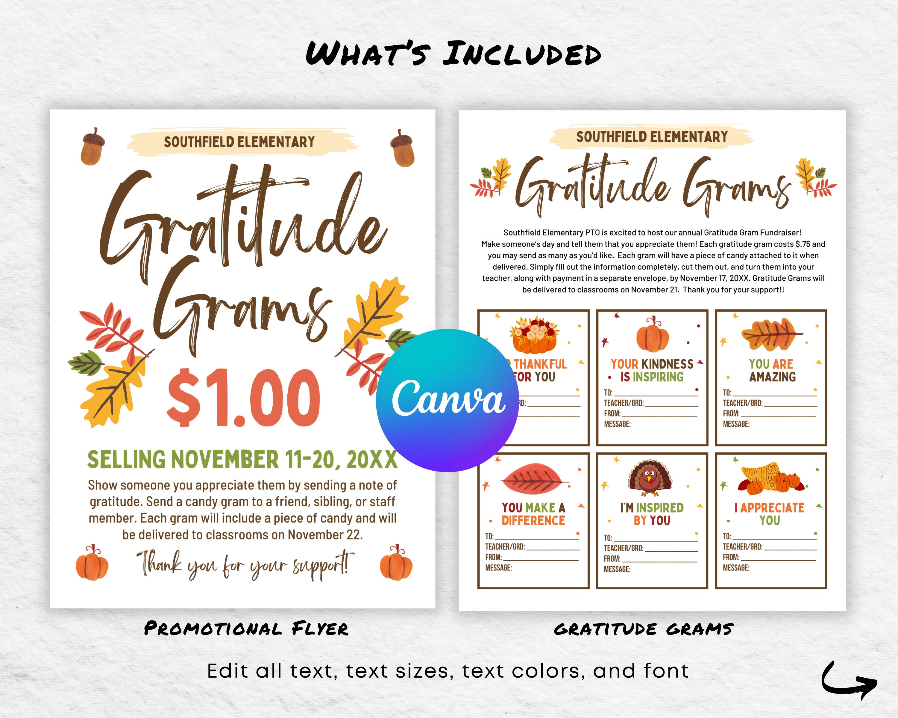Editable Thanksgiving Gratitude Grams & Flyer Template (canva) - Etsy