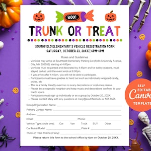 Editable Trunk or Treat Car Registration Template, Vehicle Sign up Form ...