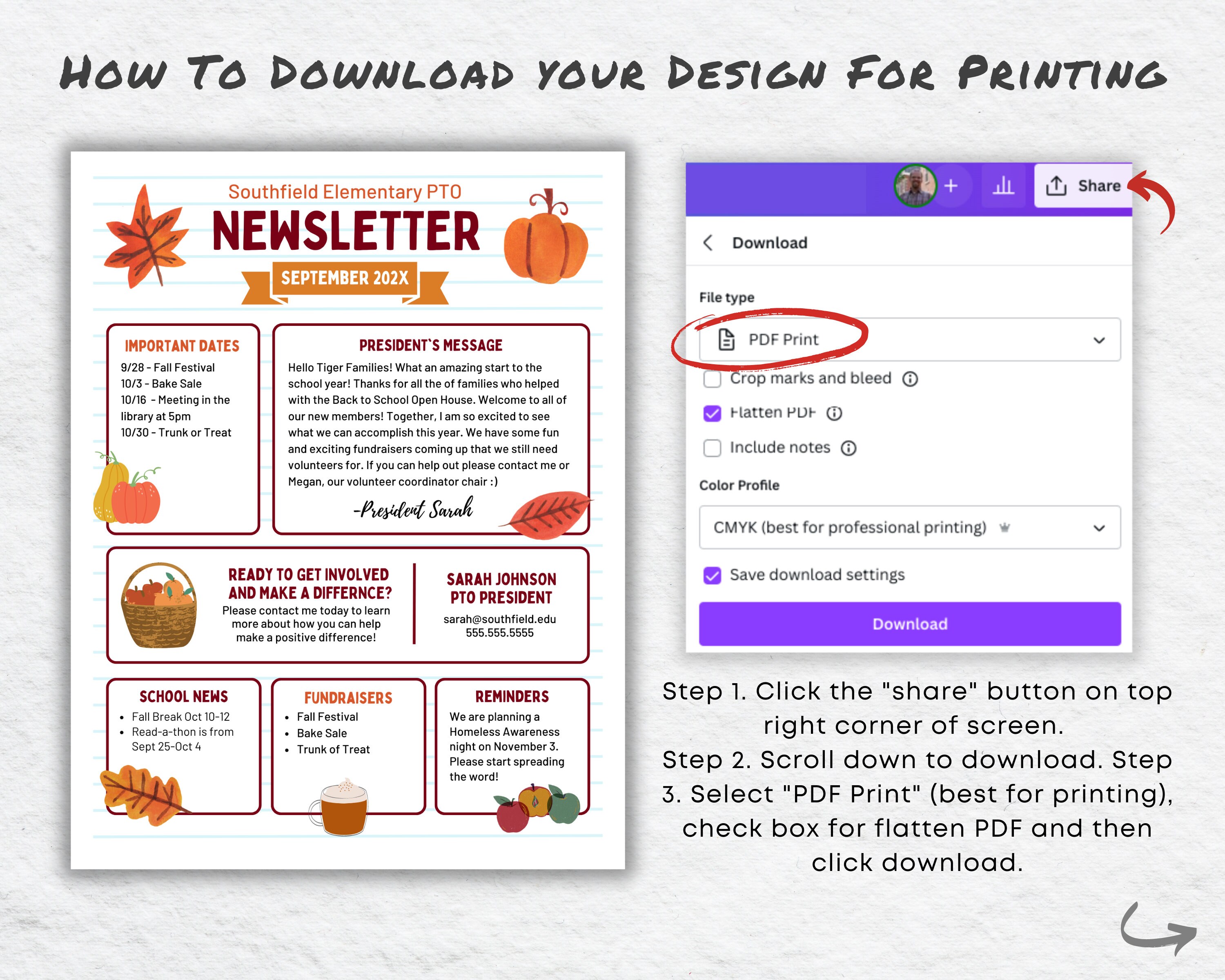 Editable PTA PTO September Newsletter Template Printable, Edit in Canva ...