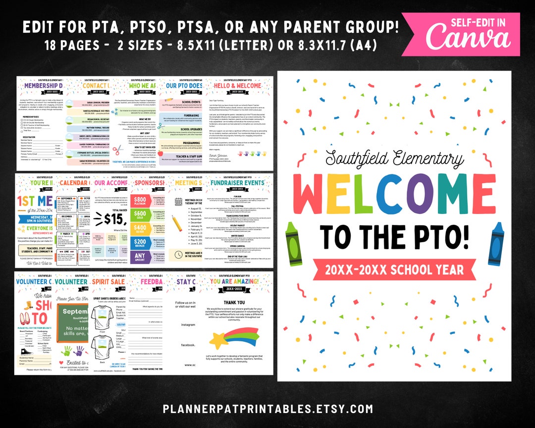 Editable PTA PTO Welcome Packet: Parent Information Bundle (canva ...