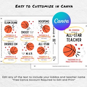 Printable Basketball Valentine Cards, Kids Classroom Valentines Day ...