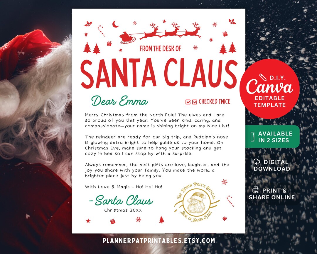 Editable Letter From Santa | DIY Printable Christmas Note (canva ...