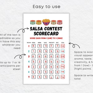 Editable Salsa Contest Scorecard Template | Printable Salsa Tasting ...
