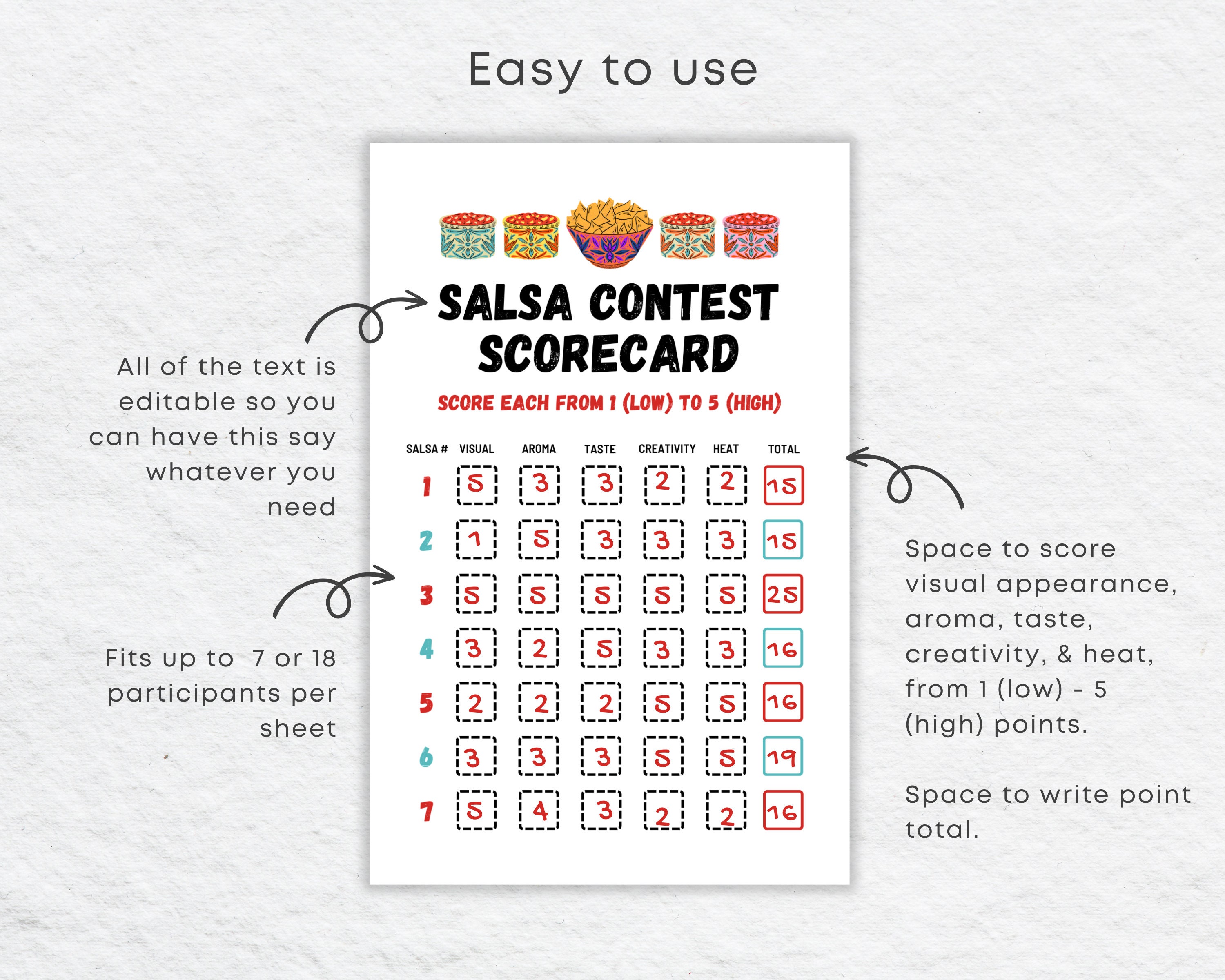 Editable Salsa Contest Scorecard Template | Printable Salsa Tasting ...