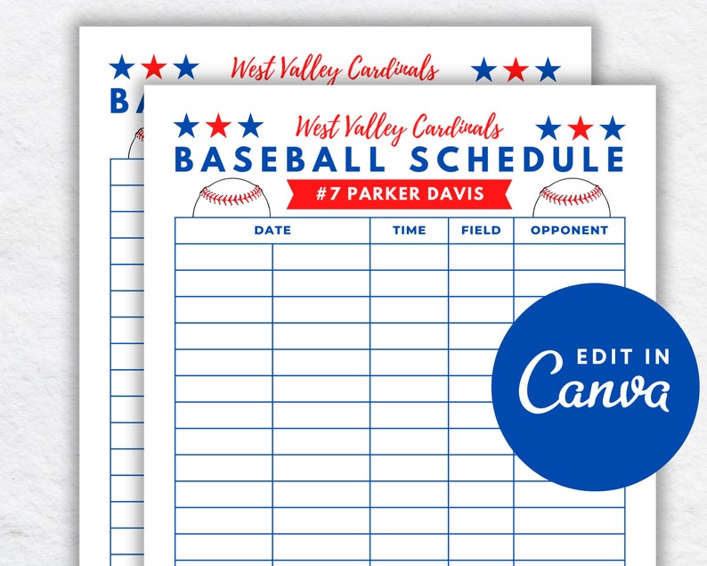 Editable Baseball Game Schedule Template: Canva Printable (digital ...