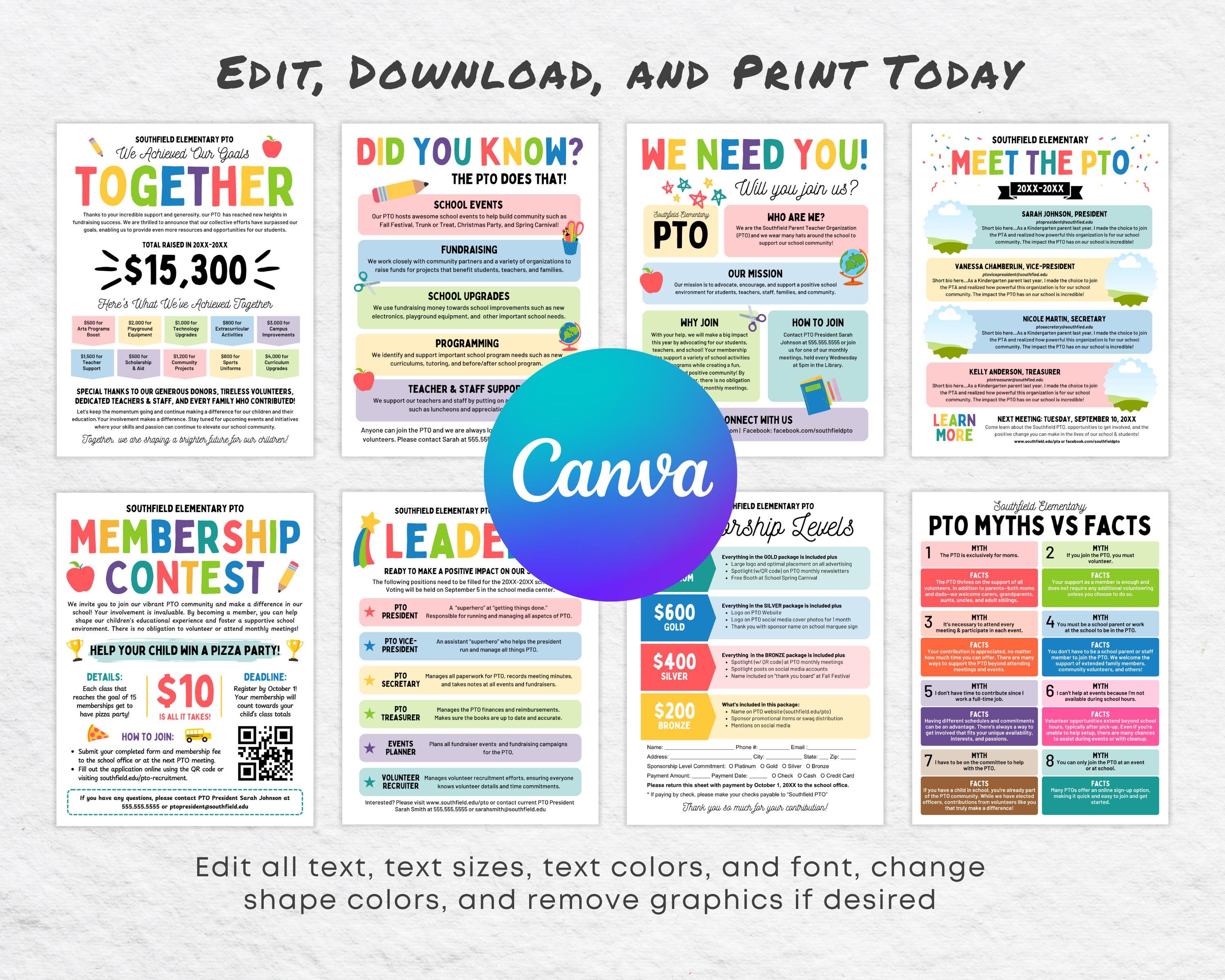 Editable Back to School PTA/PTO Flyer Bundle: Canva Templates (digital ...