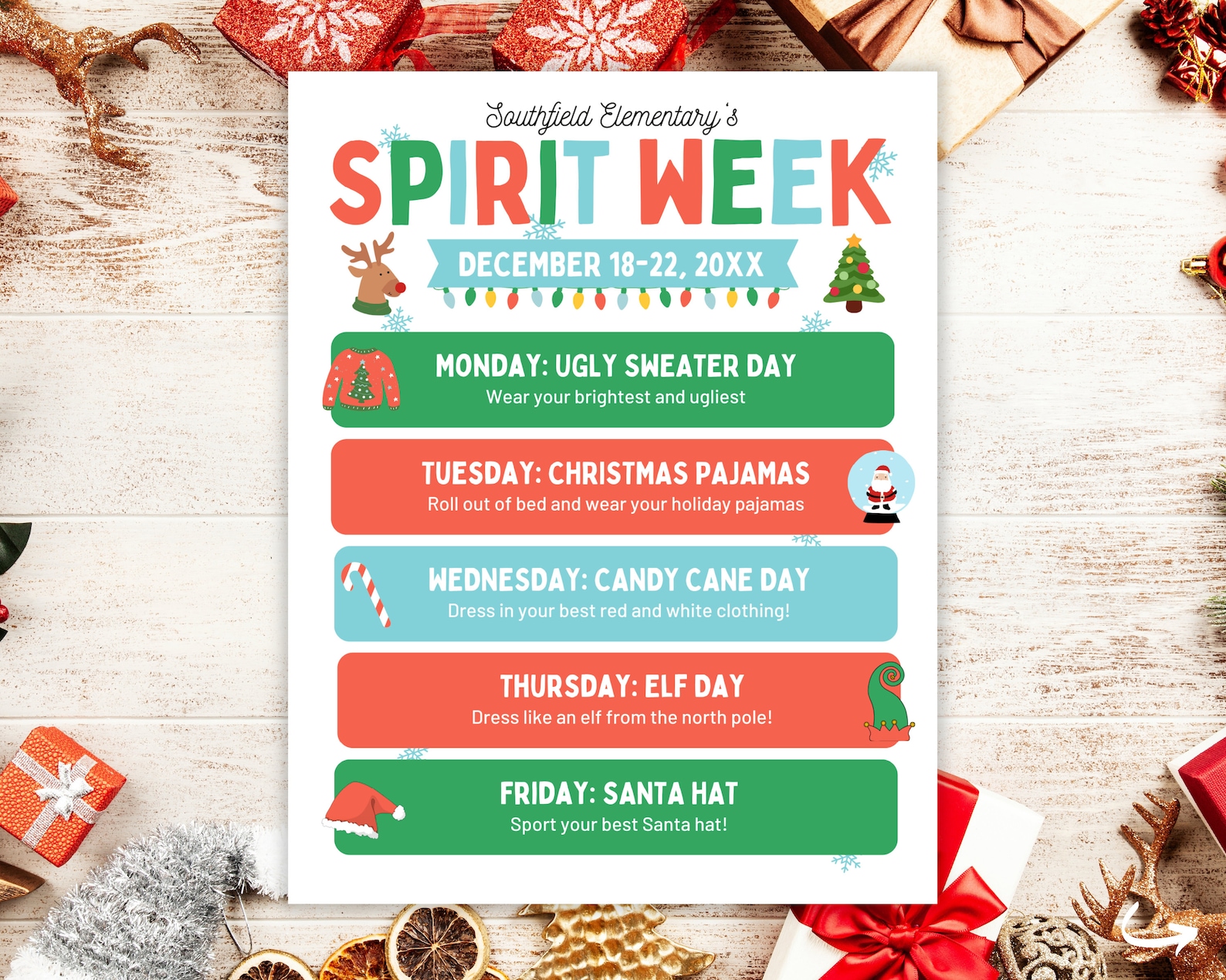 Editable Christmas Spirit Week Flyer: Holiday Dress up Schedule (canva ...