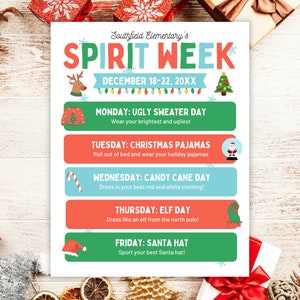 Editable Christmas Spirit Week Flyer Canva Template, December School ...