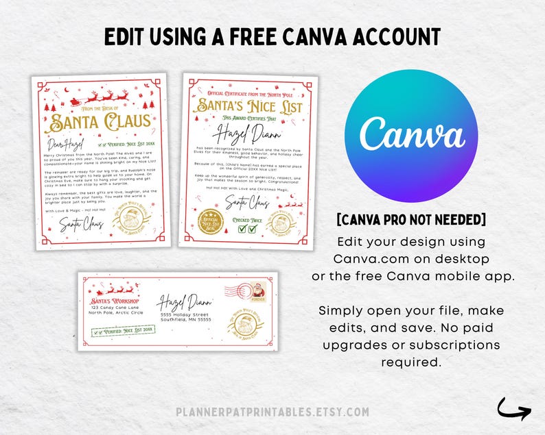 Editable Santa Letter Bundle | Christmas Note, Nice List (canva ...