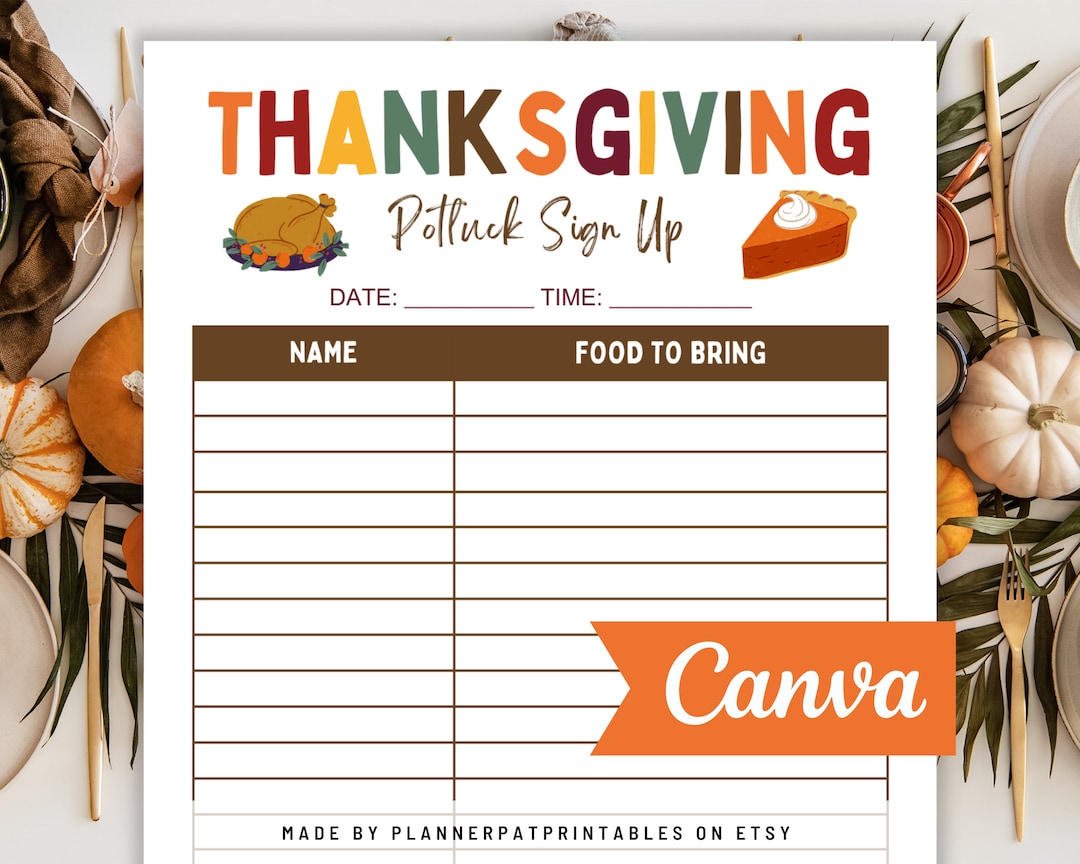 Buy Potluck Sign up Sheet Printable, Thanksgiving Work Potluck Feast ...