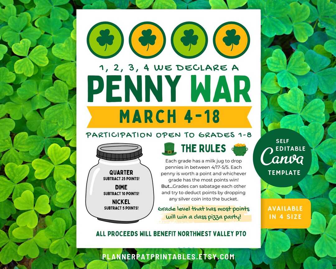 Editable St. Patricks Penny War Flyer Template, Coin Drive Fundraiser ...