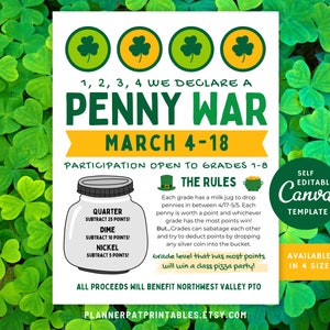 Editable St. Patricks Penny War Flyer Template, Coin Drive Fundraiser ...