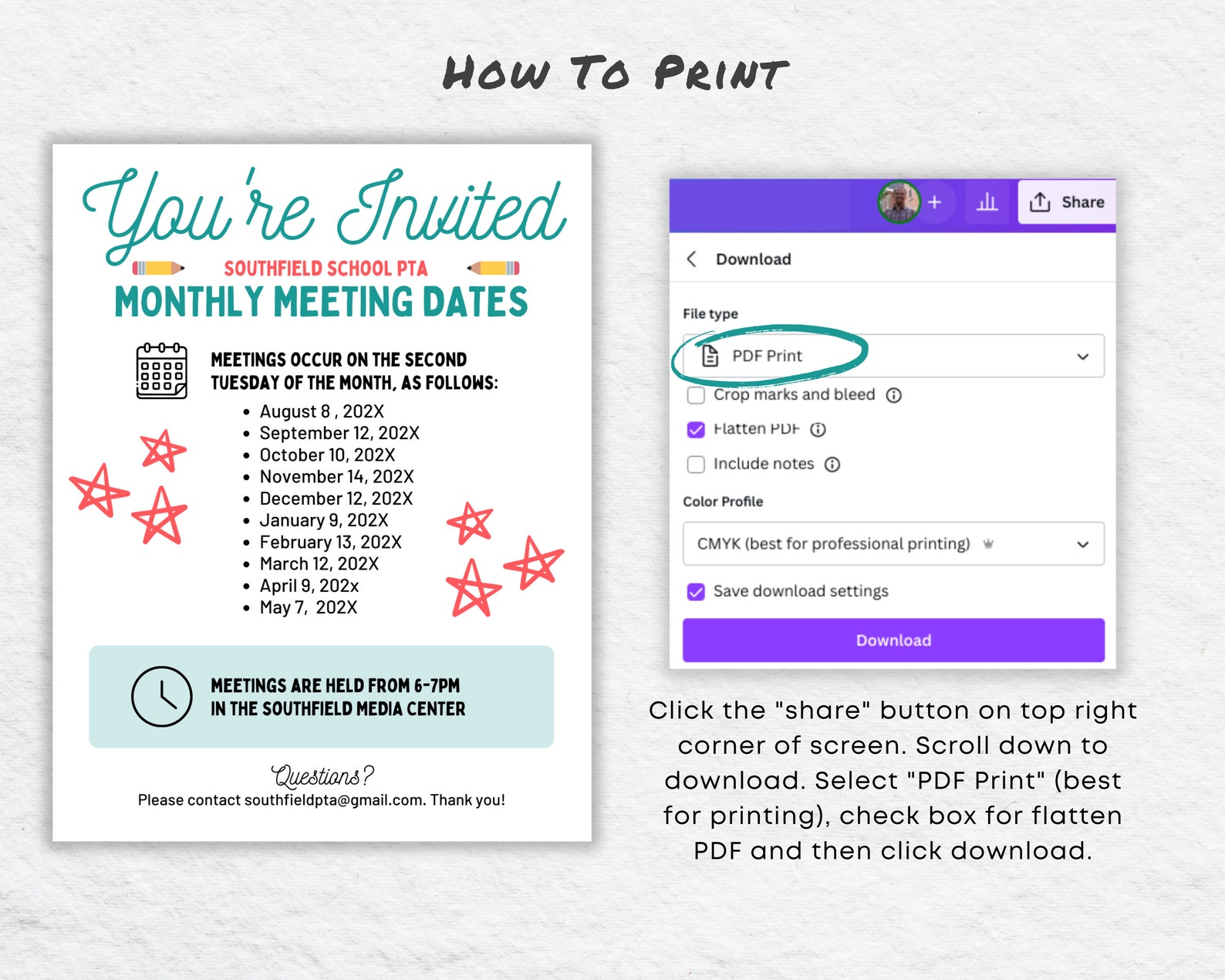 Yearly PTO PTA Meeting Dates Flyer Editable Template for Annual Meeting ...
