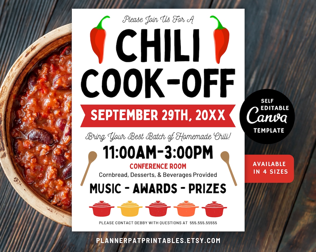 Editable Chili Cook off Flyer | Contest Event Poster (canva Template ...