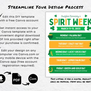 Editable St Patricks Spirit Week Flyer Canva Template, School Spirit ...