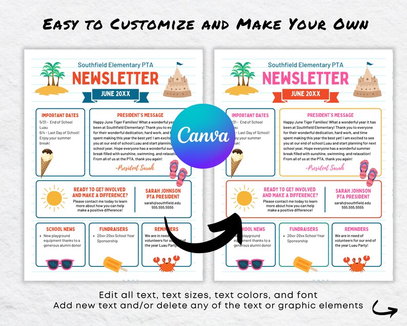 Editable June Newsletter Template: Summer PTO PTA School News (digital ...