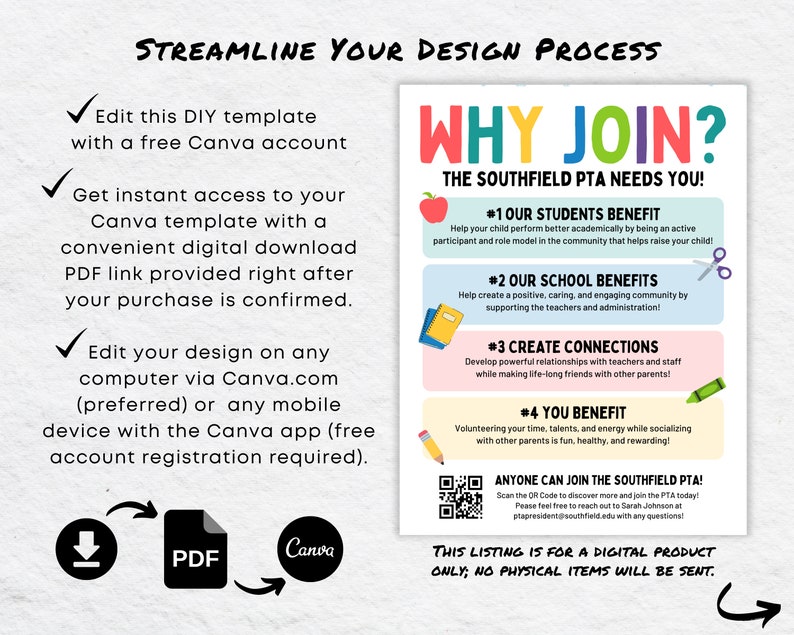 Editable PTA PTO Flyer Template: Why Join Volunteer Recruitment Poster ...