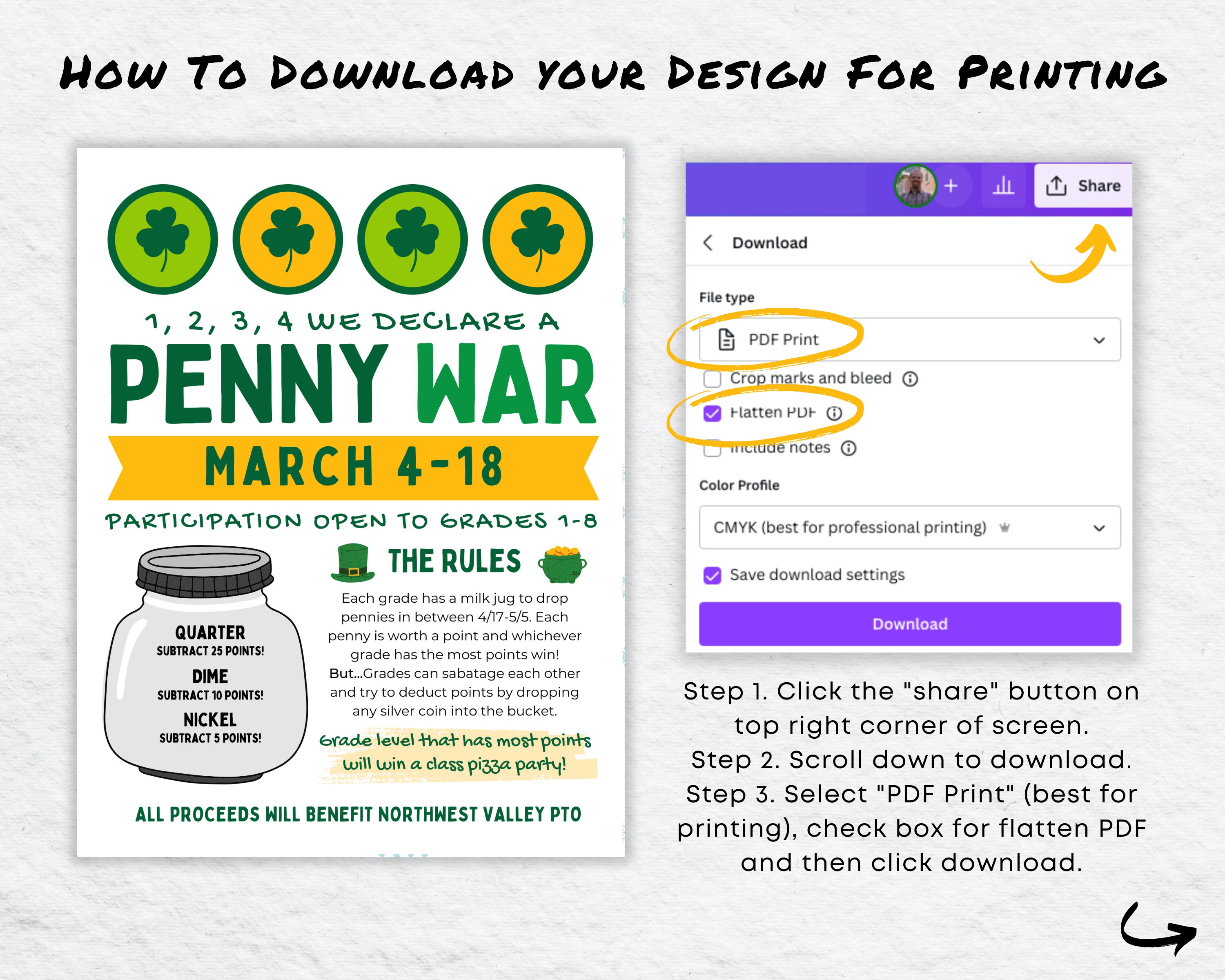 Editable St. Patricks Penny War Flyer Template, Coin Drive Fundraiser ...
