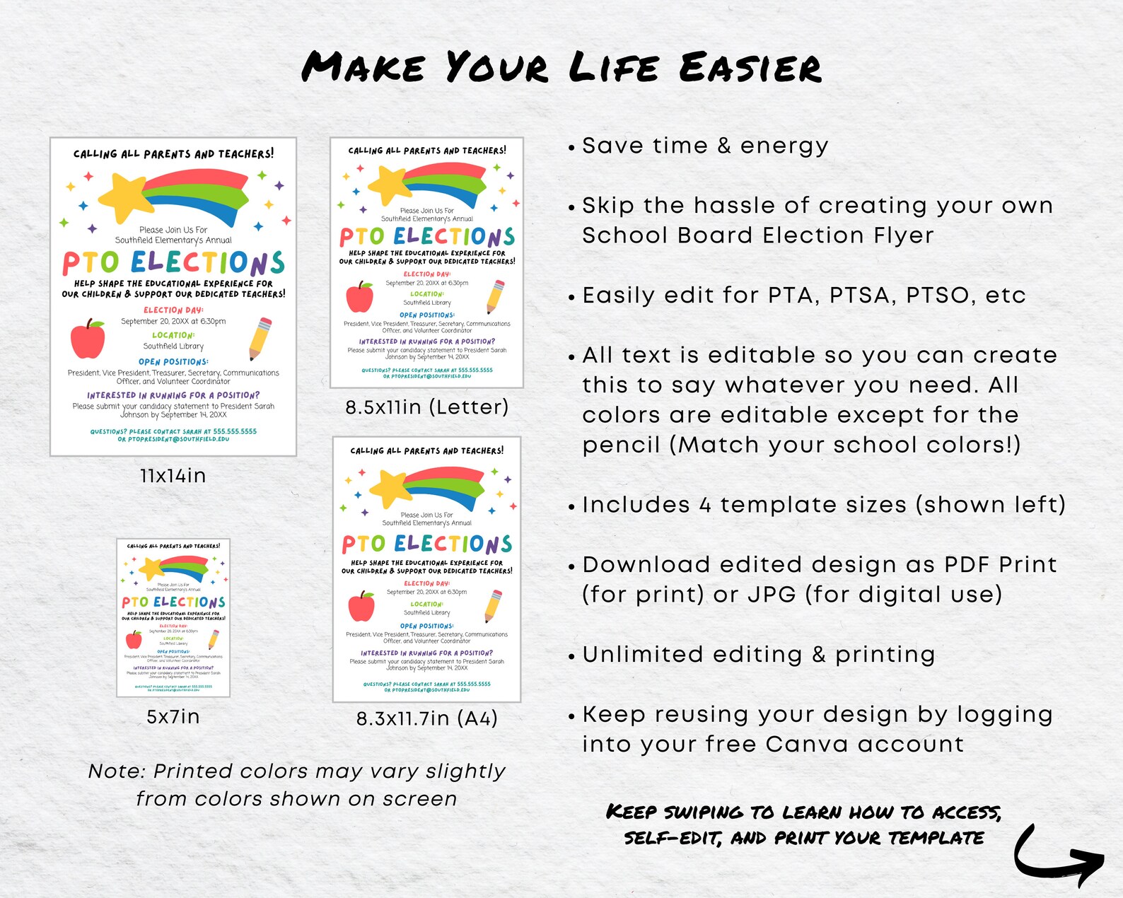Editable PTA PTO Elections Volunteer Board Member Flyer Template (canva ...