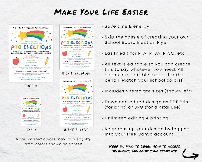 Editable PTA PTO Elections Volunteer Board Member Flyer Template (canva ...