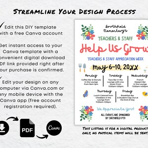 Editable Help Us Grow Theme Teacher & Staff Appreciation Week Flyer ...
