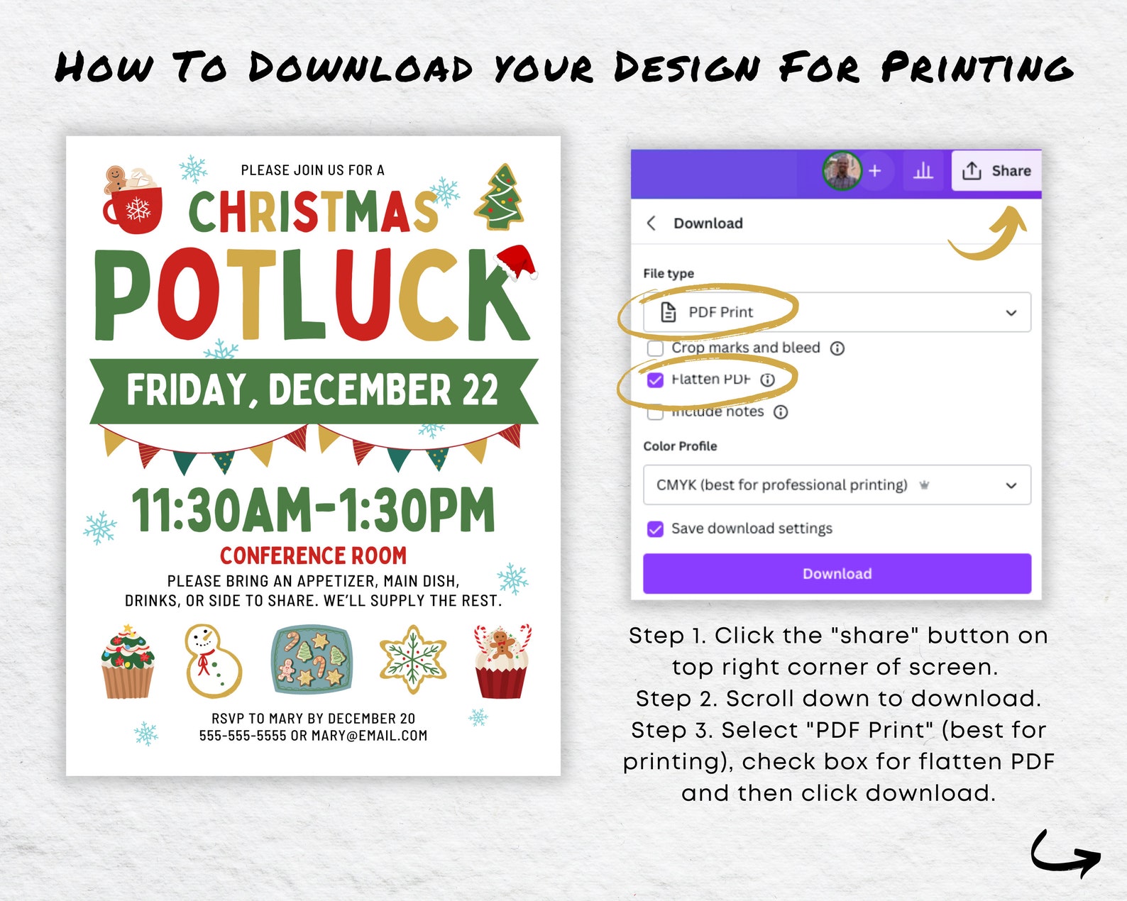 Editable Christmas Potluck Flyer Template, Holiday Party Invite, Canva ...