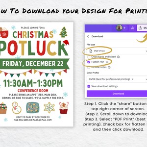 Editable Christmas Potluck Flyer Template, Holiday Party Invite, Canva ...