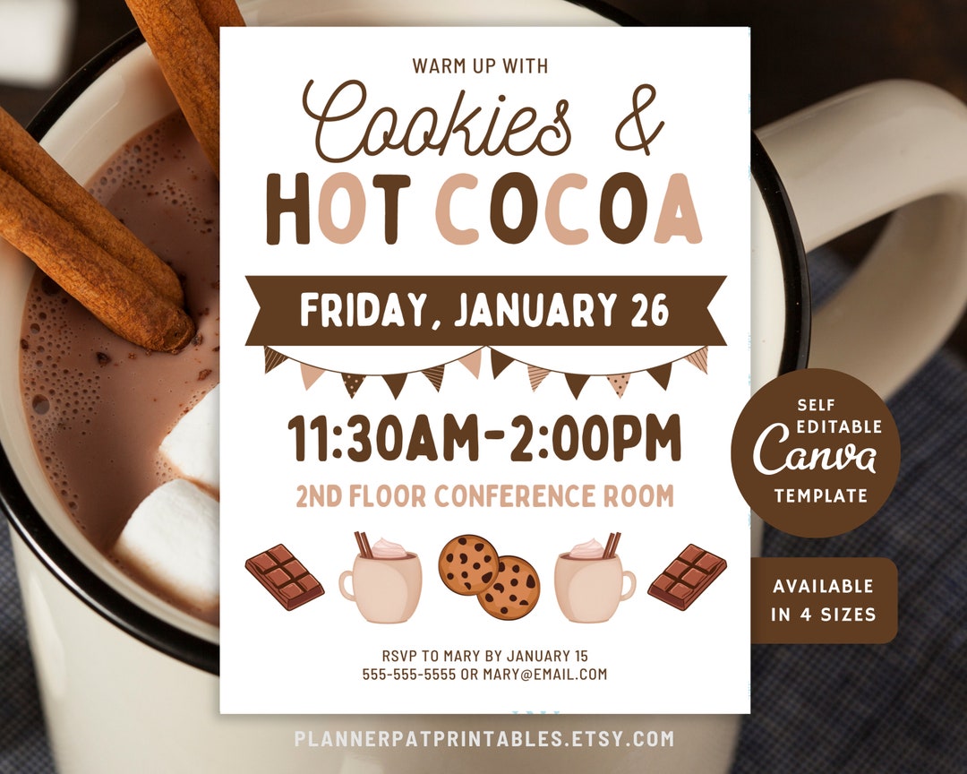 Editable Hot Cocoa Bar Flyer Template, Hot Cocoa Party Invitation ...