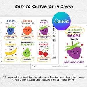 Fruit Valentine Cards for Kids, Punny School Exchange Tags, Editable ...