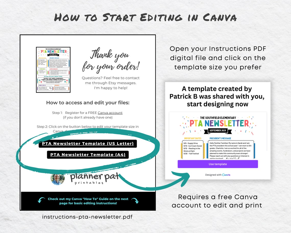 PTA Newsletter Editable Template for Highlighting Monthly School ...