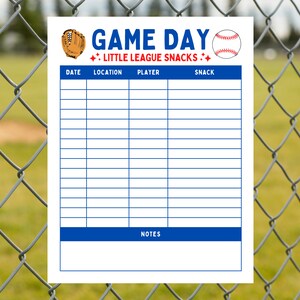 Editable Little League Snack Sign up Sheet Schedule Printable - Etsy