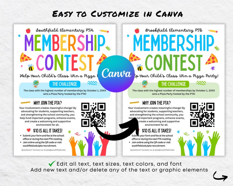 Editable PTA Flyer Template: School PTO Membership Drive Contest (canva ...