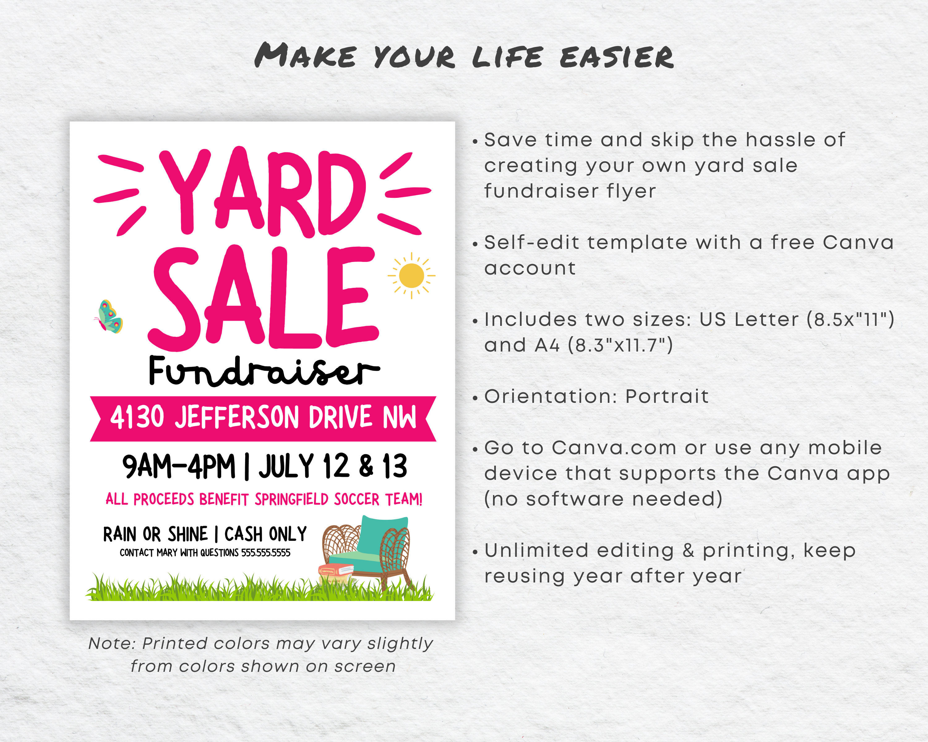 Editable Yard Flyer Template, Minimalist Canva Design (digital Download ...