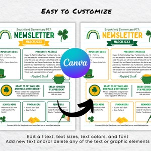 Editable March Newsletter Template, St Patricks PTO PTA School News ...