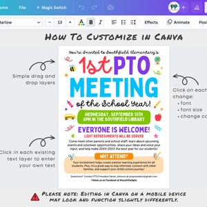 Editable PTA PTO Meeting Flyer | Canva Parent Group Invitation Template ...