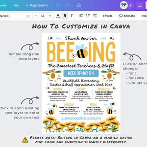 Bumble Bee Teacher Appreciation Week Itinerary Flyer (canva Template ...
