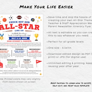 Editable Sports All Star Theme Parent Newsletter Itinerary Flyer for ...