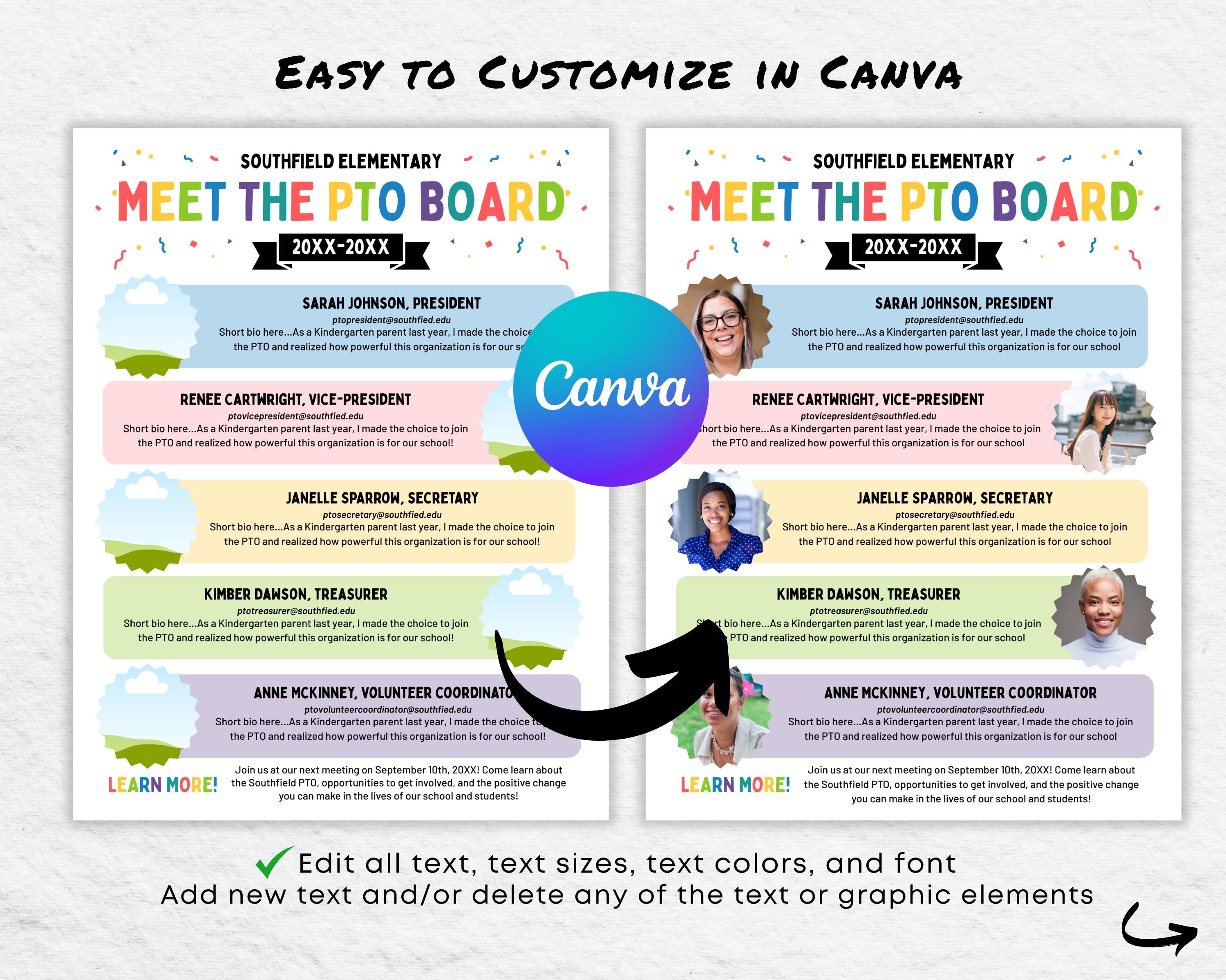 Editable Meet the PTO Introduction Flyer: Canva Template, 5 Person ...