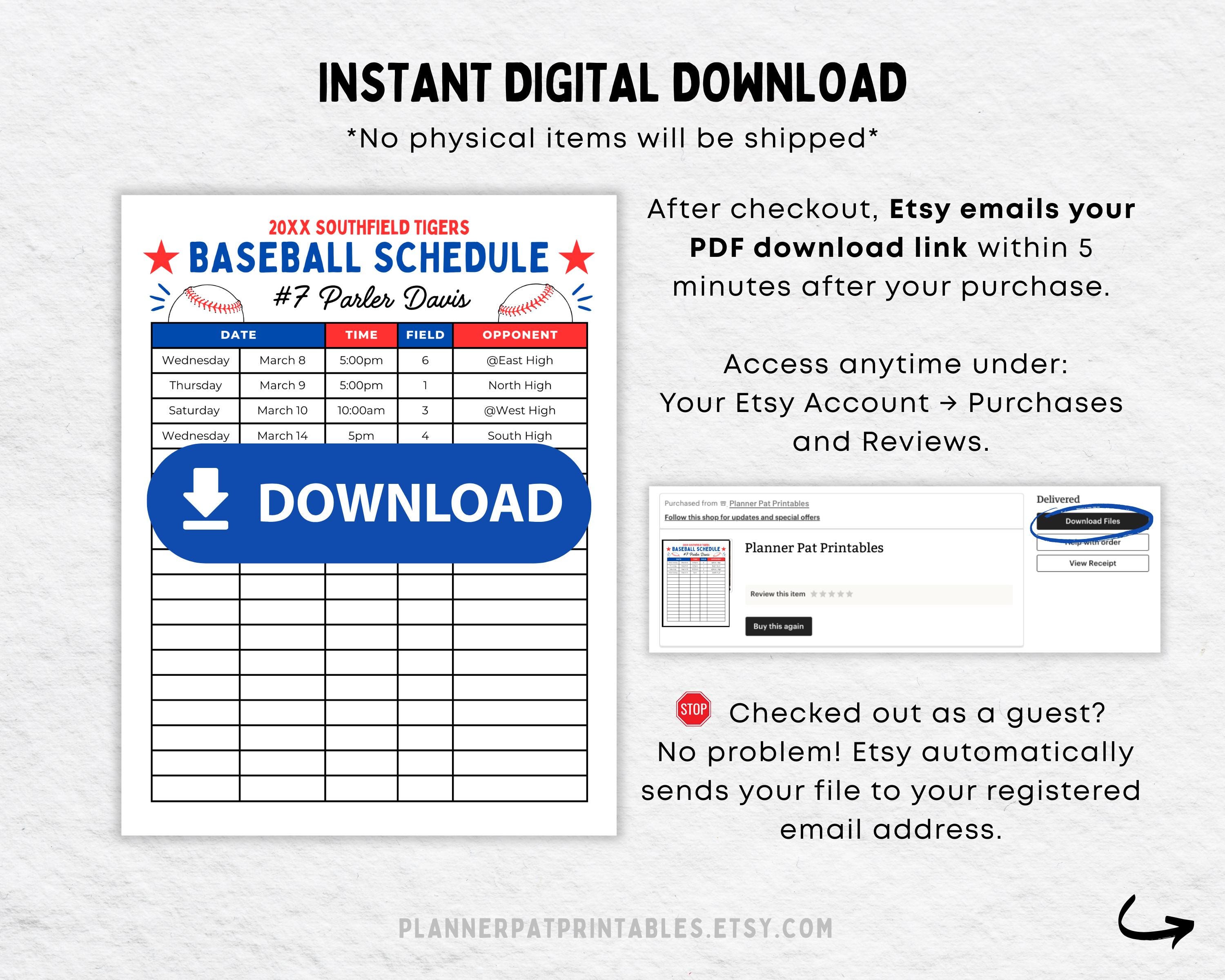 Editable Baseball Schedule Template | Canva Sports Game Calendar ...