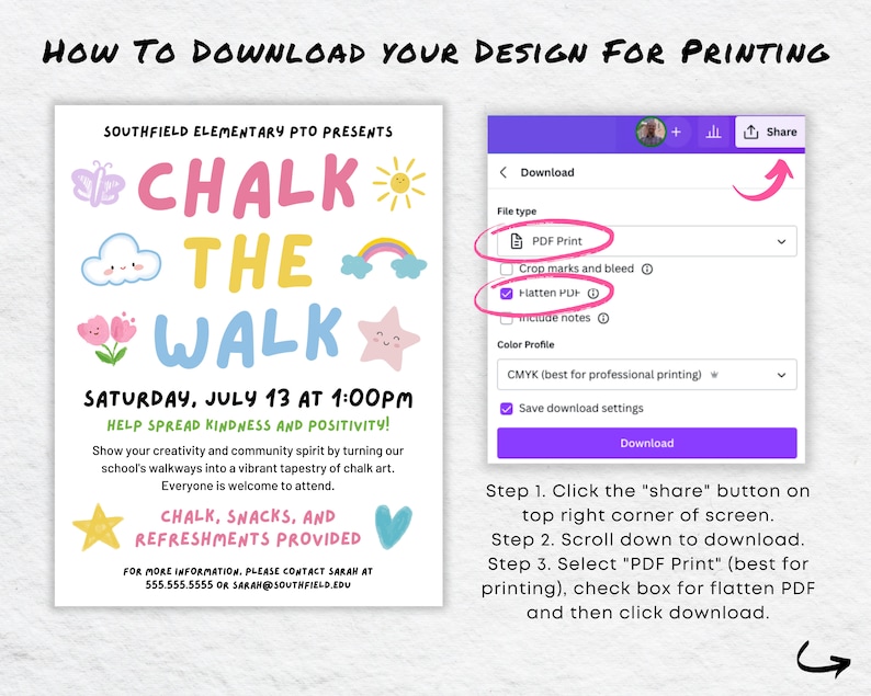 Chalk the Walk Flyer Template: Sidewalk Art Event, Editable Canva Sign ...