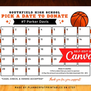 Editable Basketball Template: Fundraising Calendar (canva, Digital ...