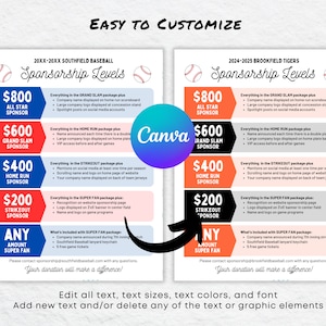 Baseball Sponsorship Levels Form Editable Template: Sponsor Menu ...