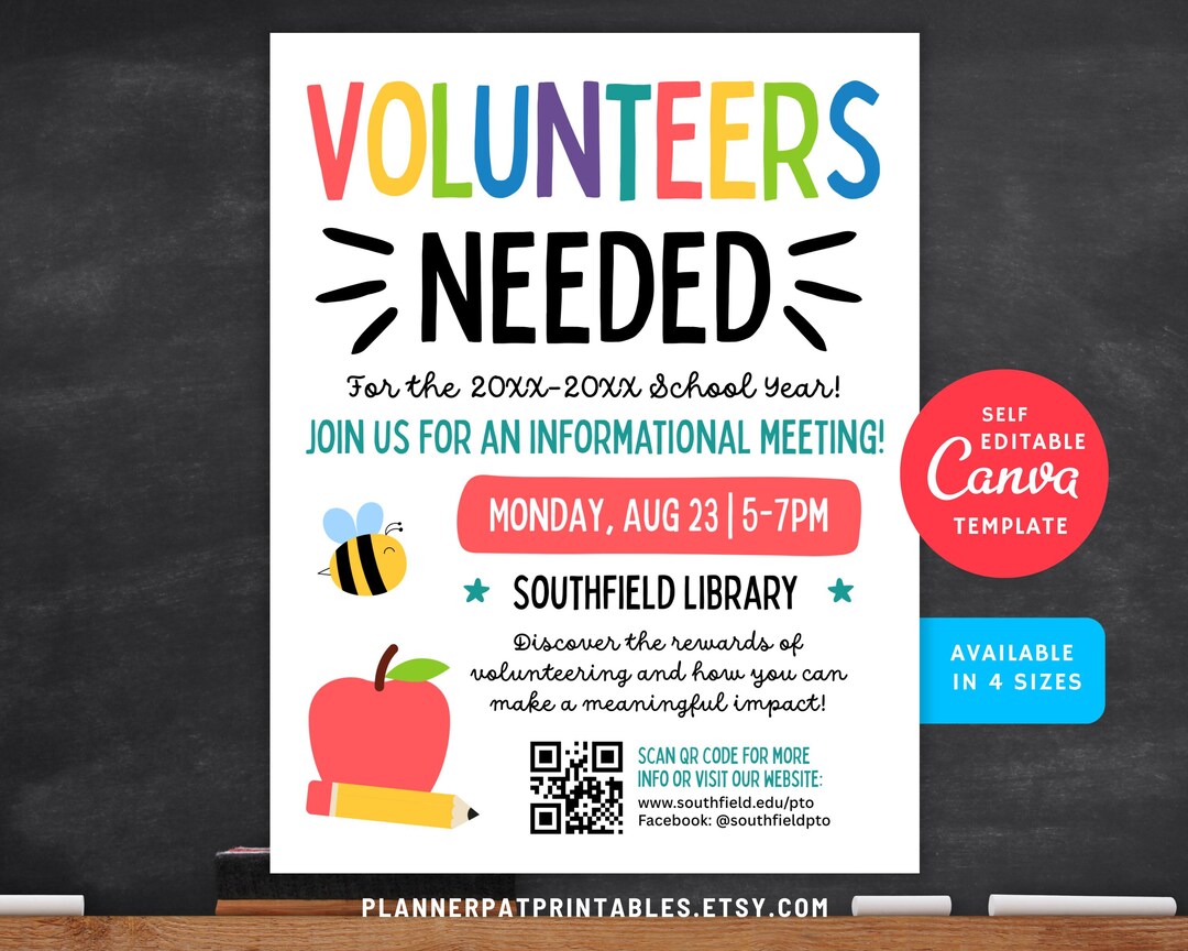 Editable Volunteers Needed Flyer: School PTO PTA Recruitment Canva ...
