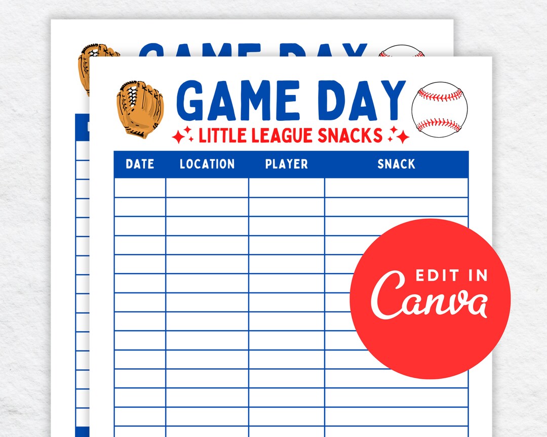 Editable Little League Snack Sign up Sheet Schedule Printable - Etsy
