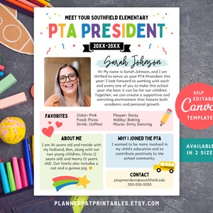 Meet the PTA President Flyer: Back to School Parent Group Welcome Sign ...