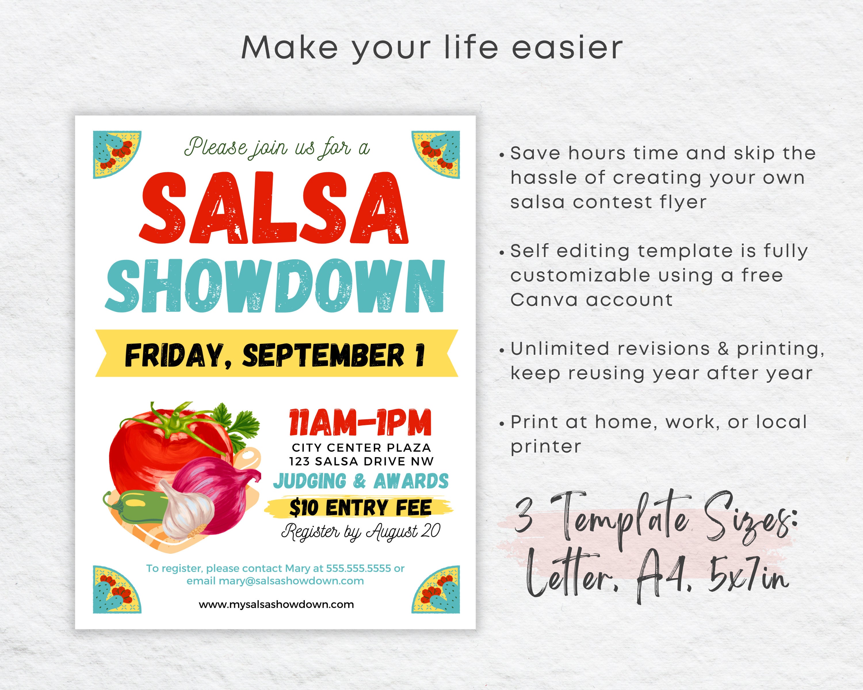 Salsa Contest Flyer Canva Editable Template DIY Salsa - Etsy