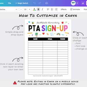 Editable PTO PTA Sign up Sheet Template: Canva Volunteer Form (digital ...