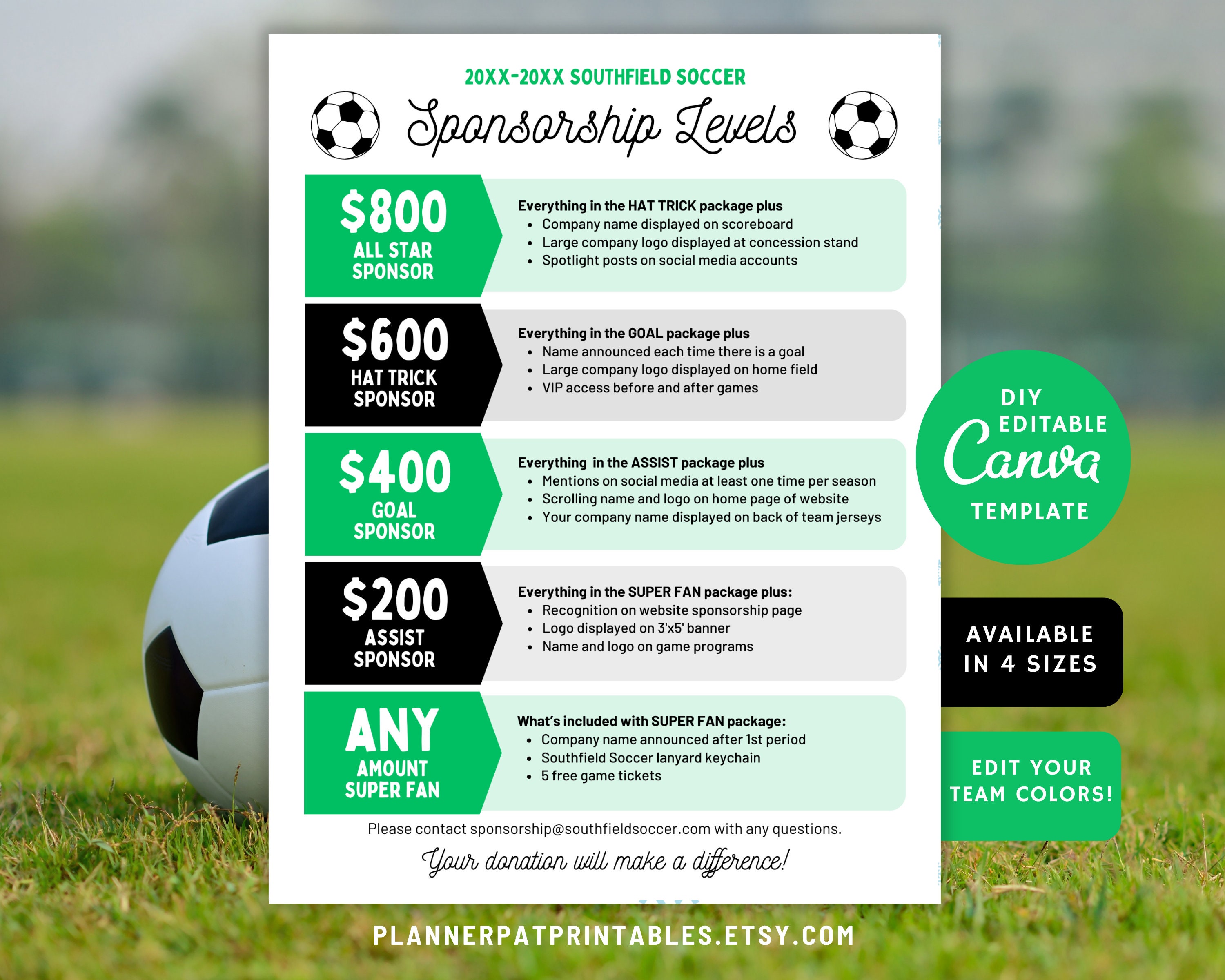 Soccer Sponsorship Levels Form Editable Template, Sponsor My Season ...
