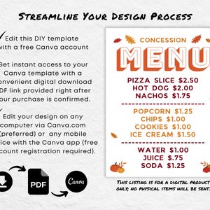 Editable Fall Concession Stand Menu Template: Printable Sign (canva ...