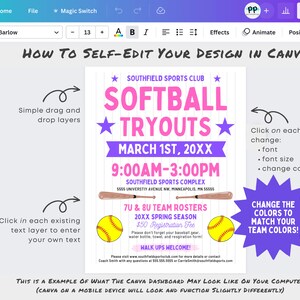 DIY Softball Tryout Flyer Editable Template, Sports Training Event ...